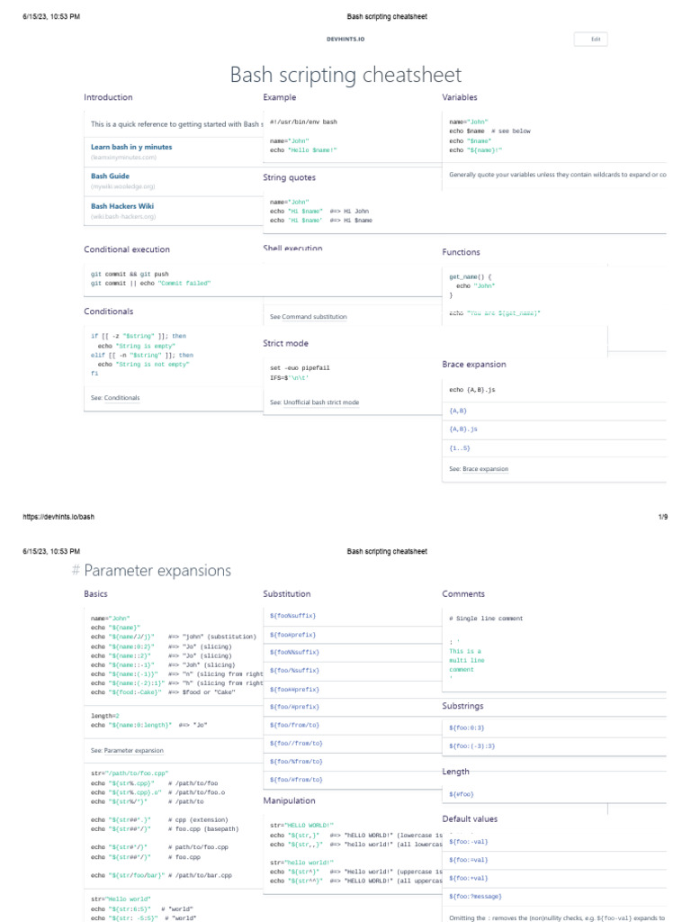 Bash Scripting Cheatsheet Pdf Unix Computing 4765