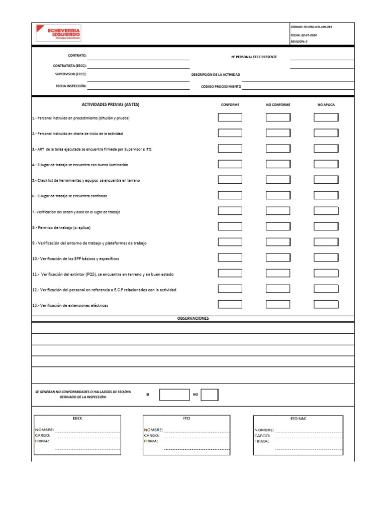 FO - EIM-LCH-109-393 Lista Verificación Triple Chequeo | PDF ...