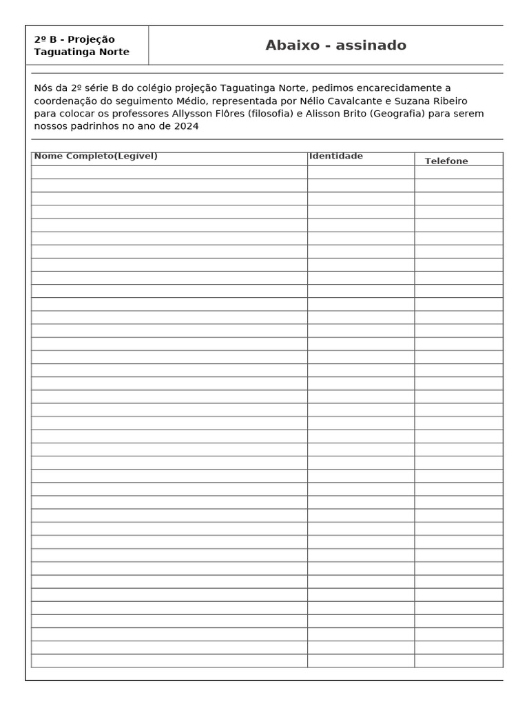 Modelo de Abaixo Assinado.xlsx | PDF