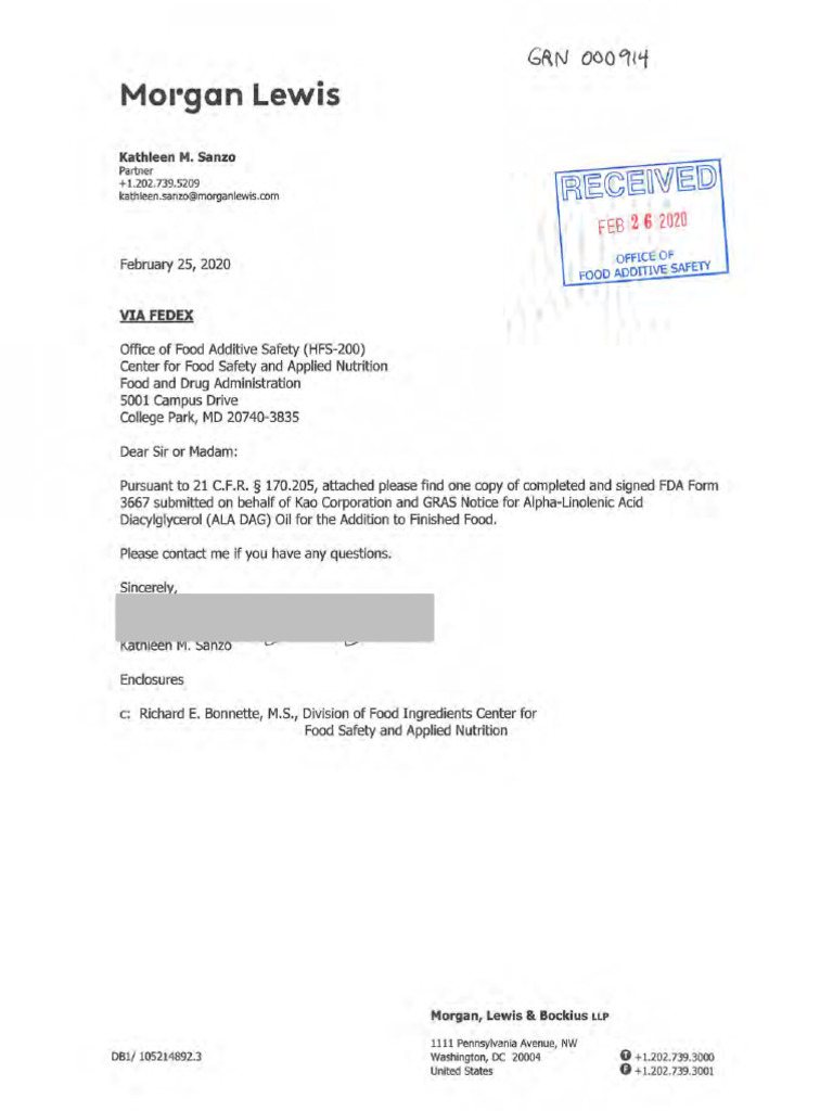 GRAS Notice GRN 914 Alpha Linolenic Acid Diacylglycerol | PDF ...