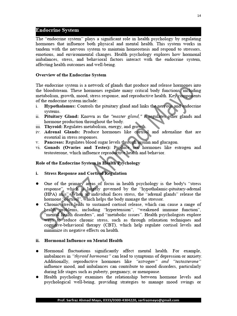 Endocrine System and Health Psychology by Sarfraz Ahmad Mayo | PDF ...