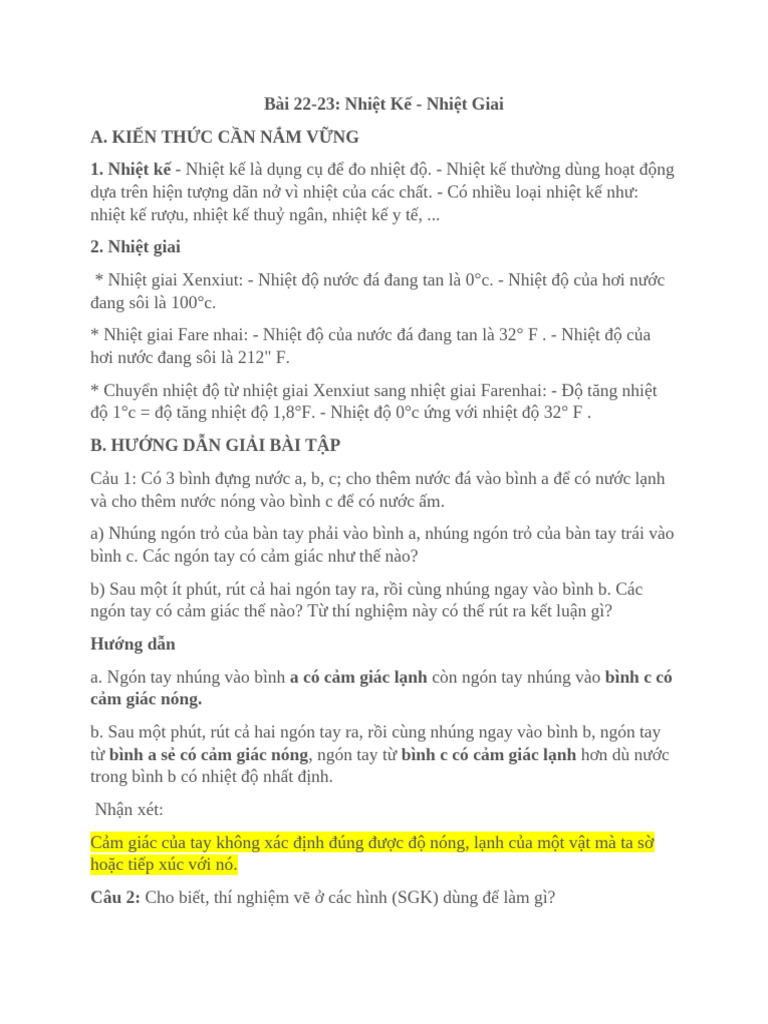 bài 22-23 Nhiệt kế -nhiệt giai | PDF