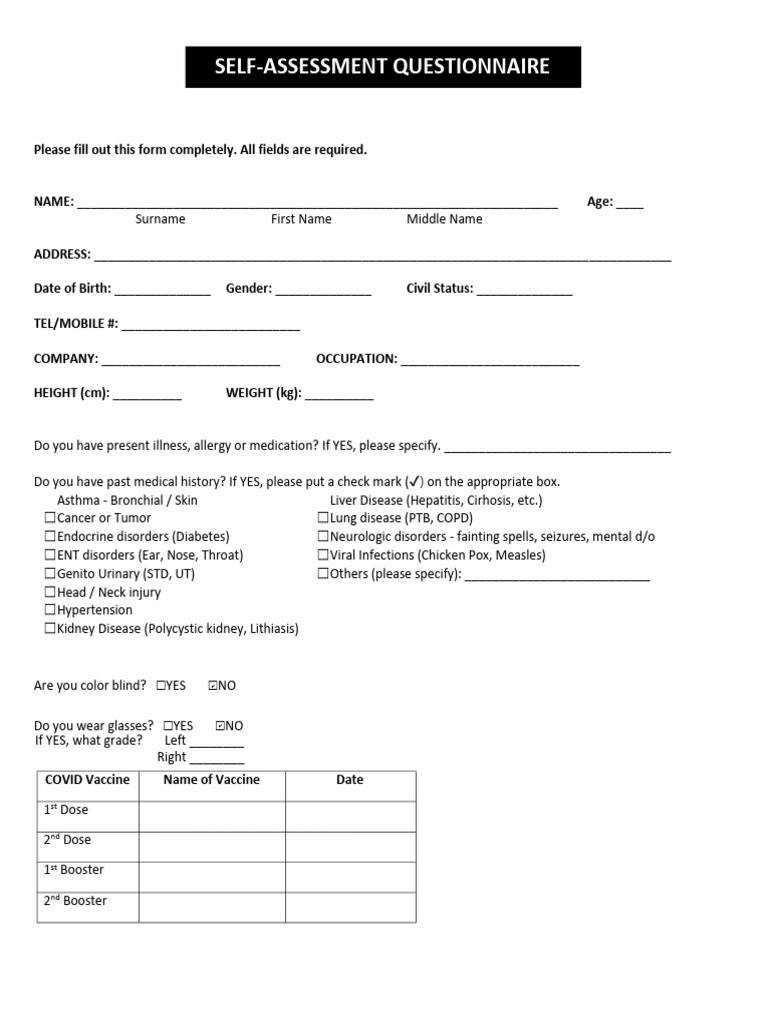 Self Assessment Questionnaire | PDF