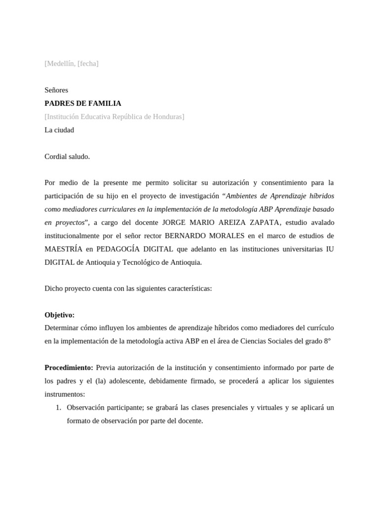 Anexo 3 Formato de Consentimiento Informado Menor Edad | PDF | Maestros ...