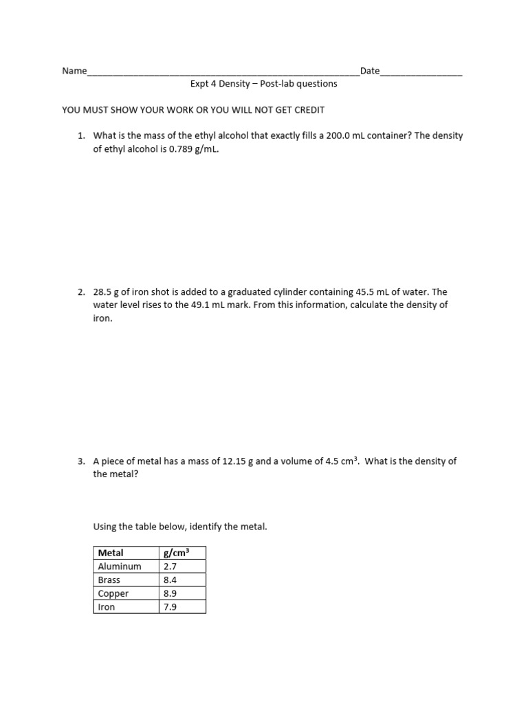 Expt4 Density PostLab | PDF