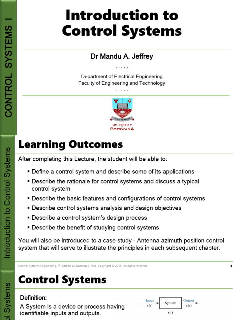 EEB431-418 LE01 Introduction to Control Systems | PDF