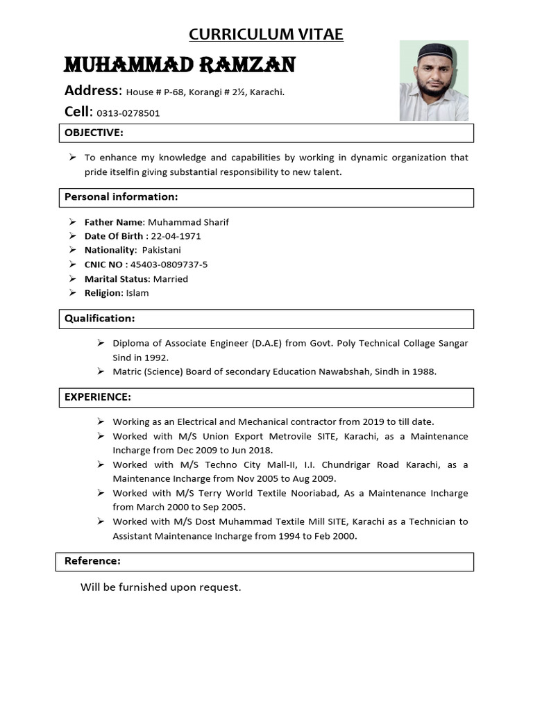 Ramzan CV | PDF | Career & Growth | Business