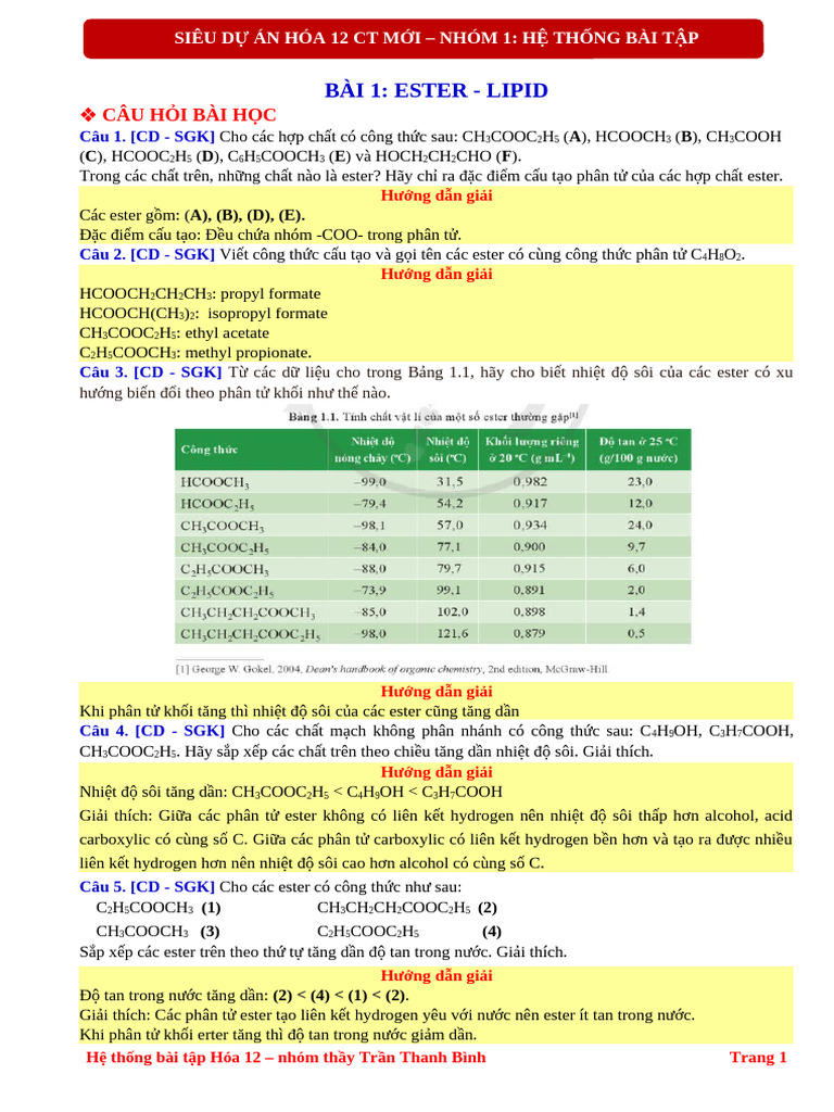 CD - Bai 1 - Ester - Lipid - Binh Thanh Pham | PDF