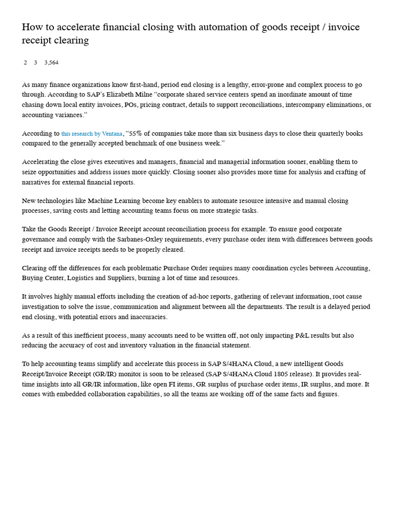 GR IR Process and Accelerate It Via Automation | PDF