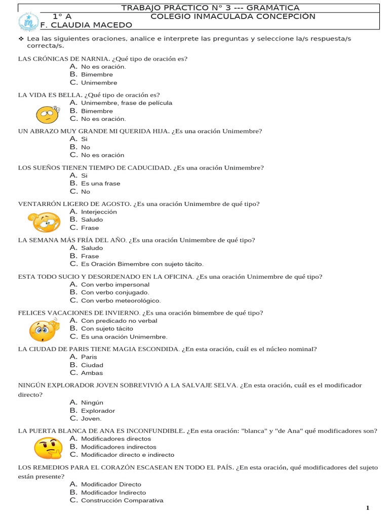 Multiple Choise Gramatica 1 | PDF
