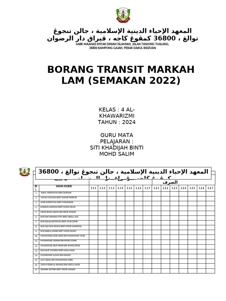 CONTOH BORANG TRANSIT LAM | PDF