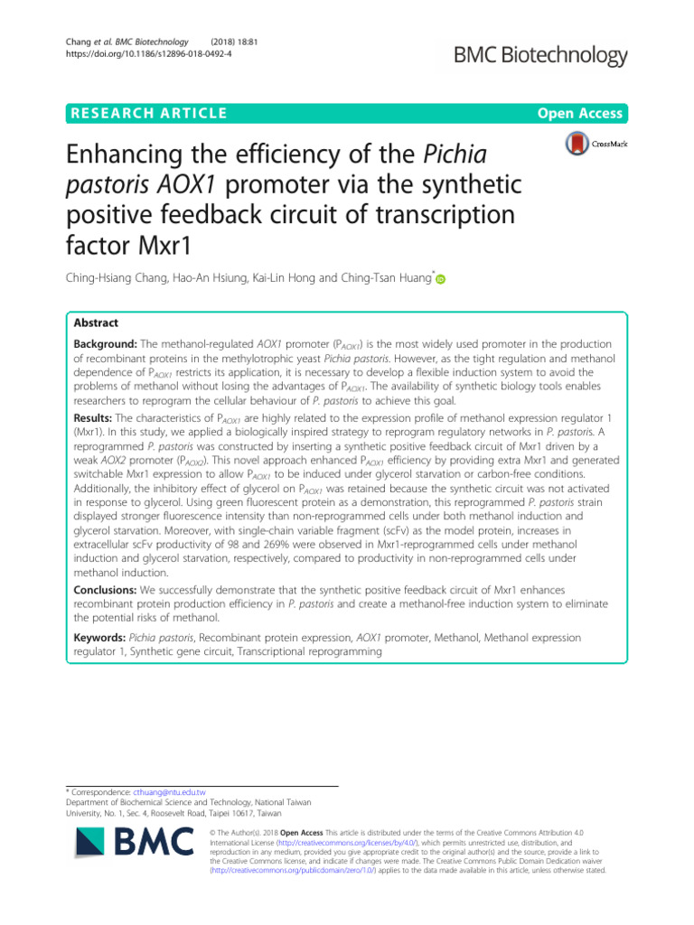 Enhancing The Efficiency of The Pichia Pastoris AOX1 Promoter Via The ...