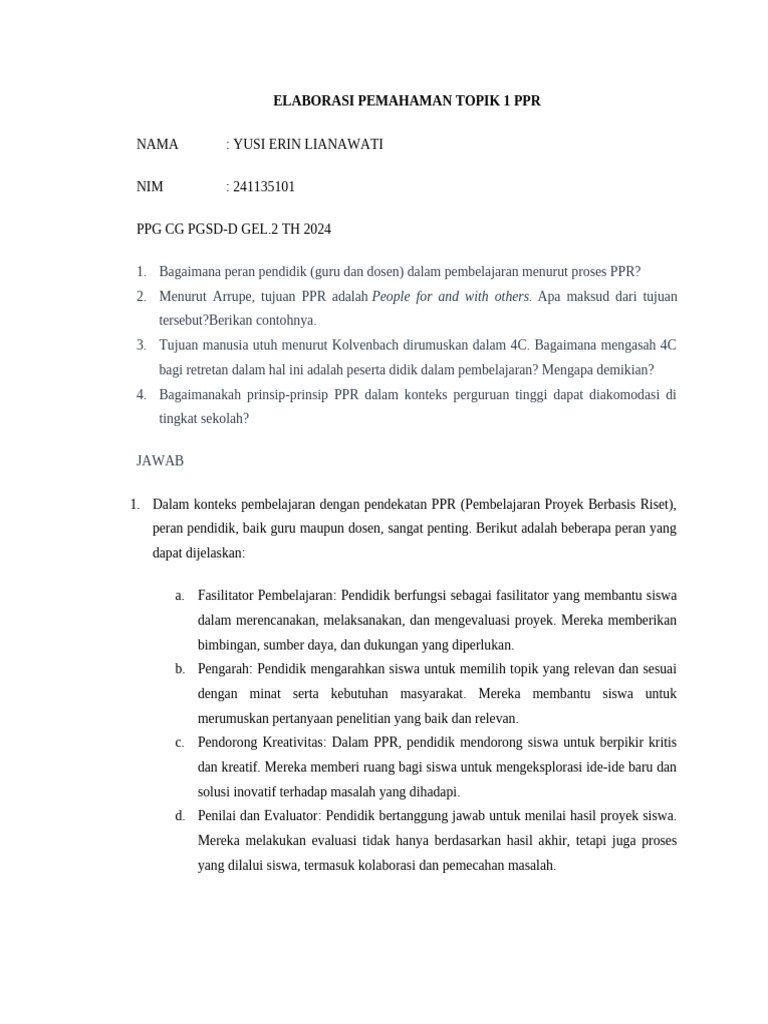 Elaborasi Pemahaman Topik 1 PPR | PDF
