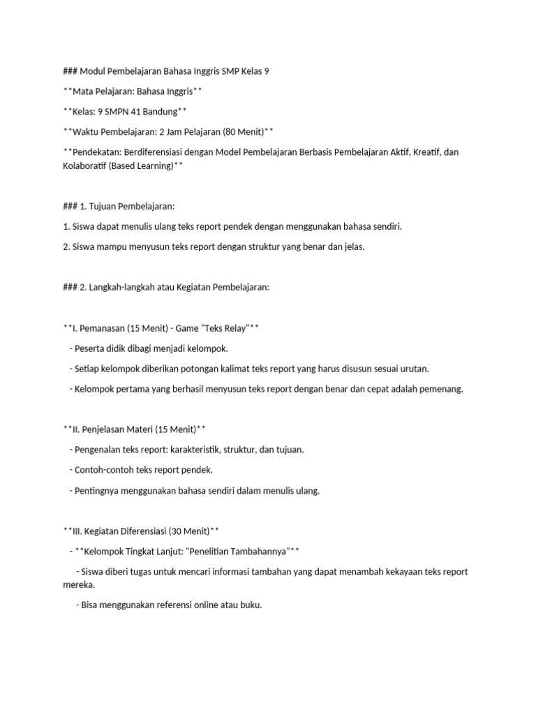 Modul Pembelajaran Bahasa Inggris SMP Kelas 9 Dud | PDF