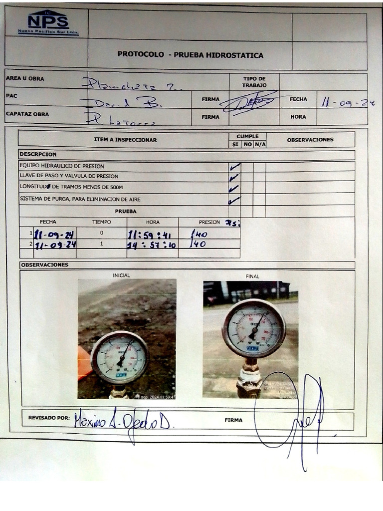 Protocolo Prueba de Presion | PDF