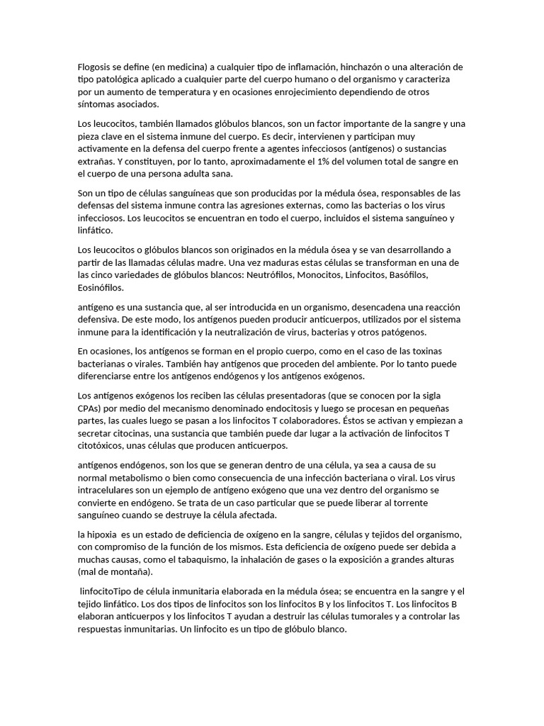 Flogosis Se Define | PDF | Leucocito | Ciencia y matemáticas