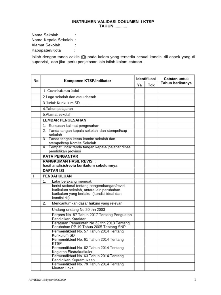 Instrumen Validasi Dokumen i | PDF