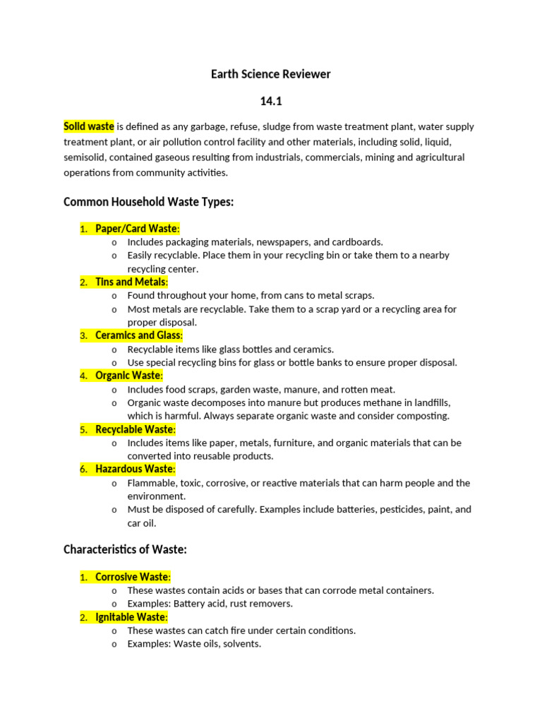 Earth Science Reviewer | PDF | Waste | Science & Mathematics