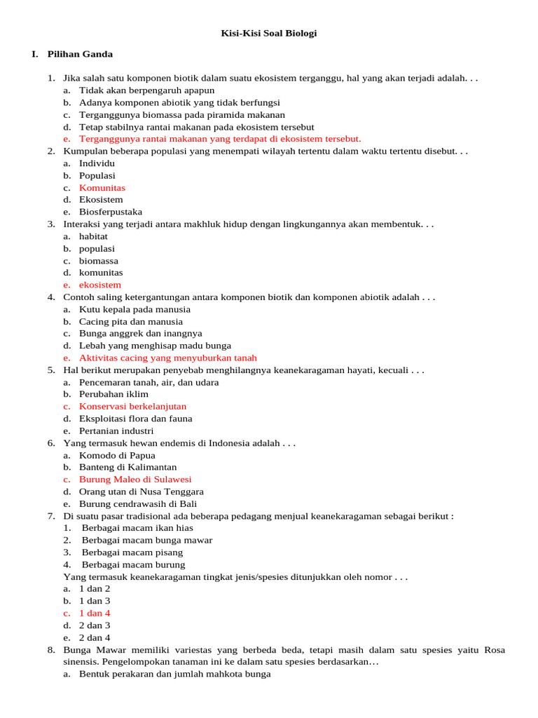Kisi Kisi Soal Biologi | PDF