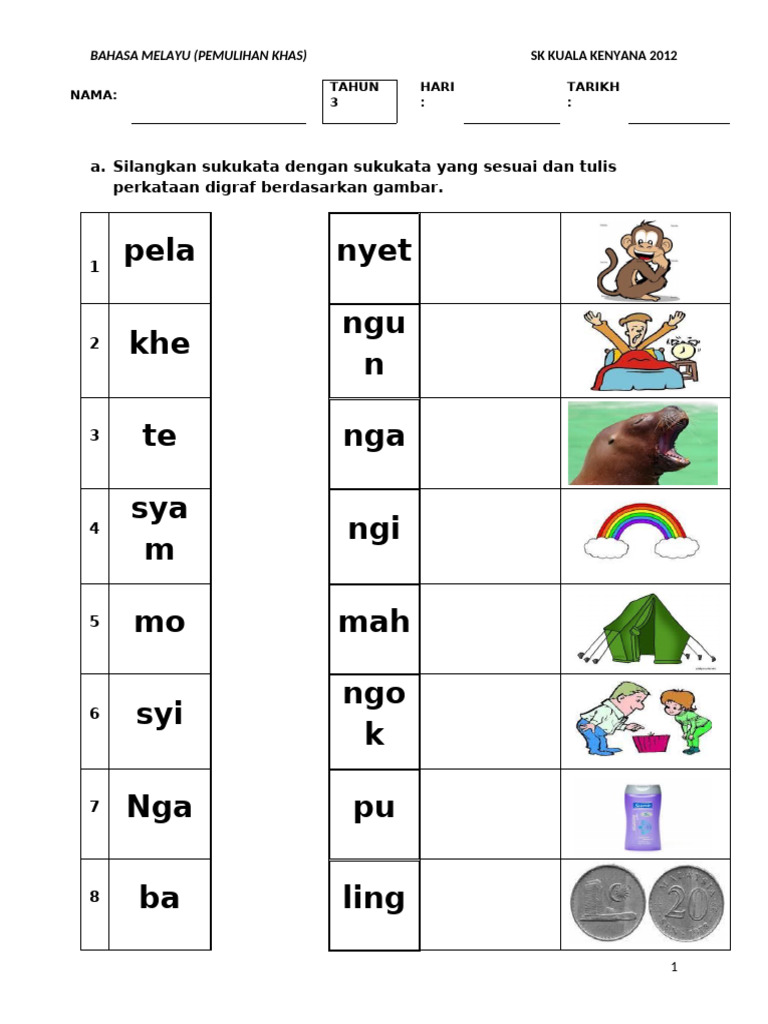 Latihan Suku Kata Digraf-3 | PDF