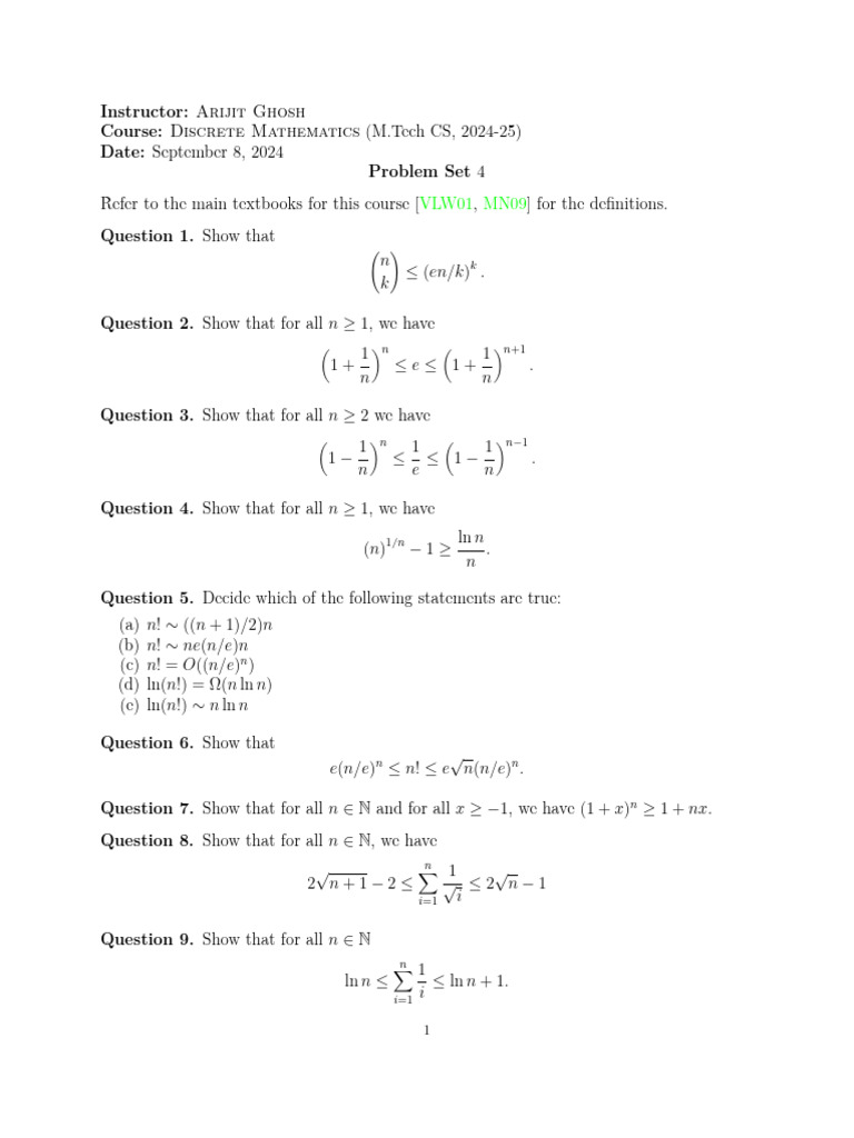 Discrete Mathematics Problem Set 4 | PDF