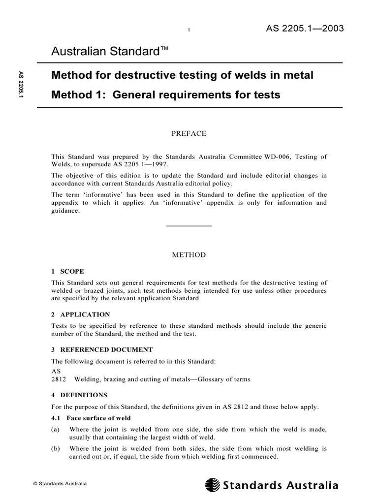 2205.1-2003 Methods For Destructive Testing of Welds in Metal - General ...