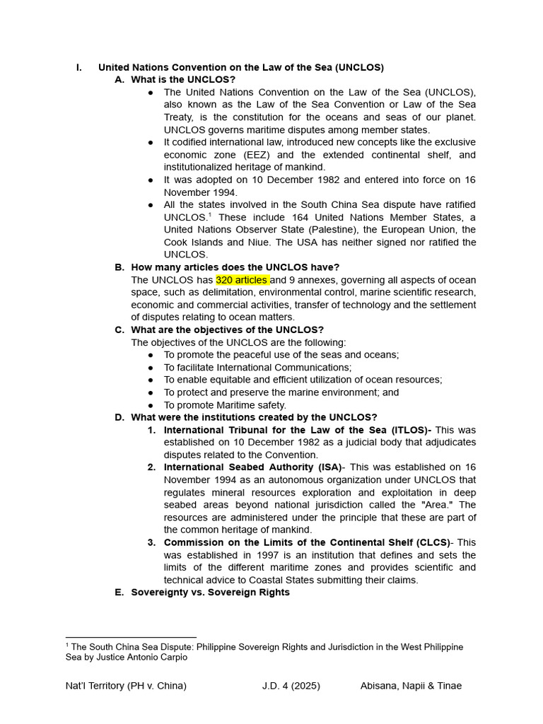 UNCLOS PH v. China Outline | PDF
