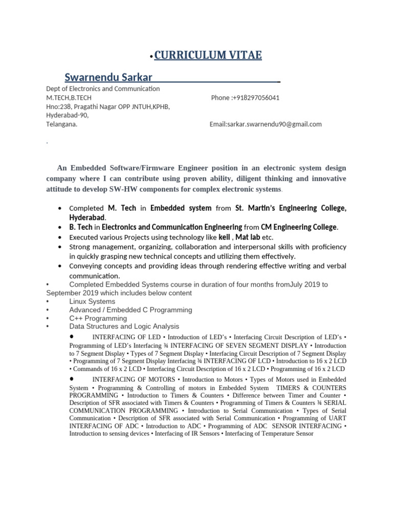 TCS Updated Resume 14 | PDF | Embedded System | Digital Signal Processing
