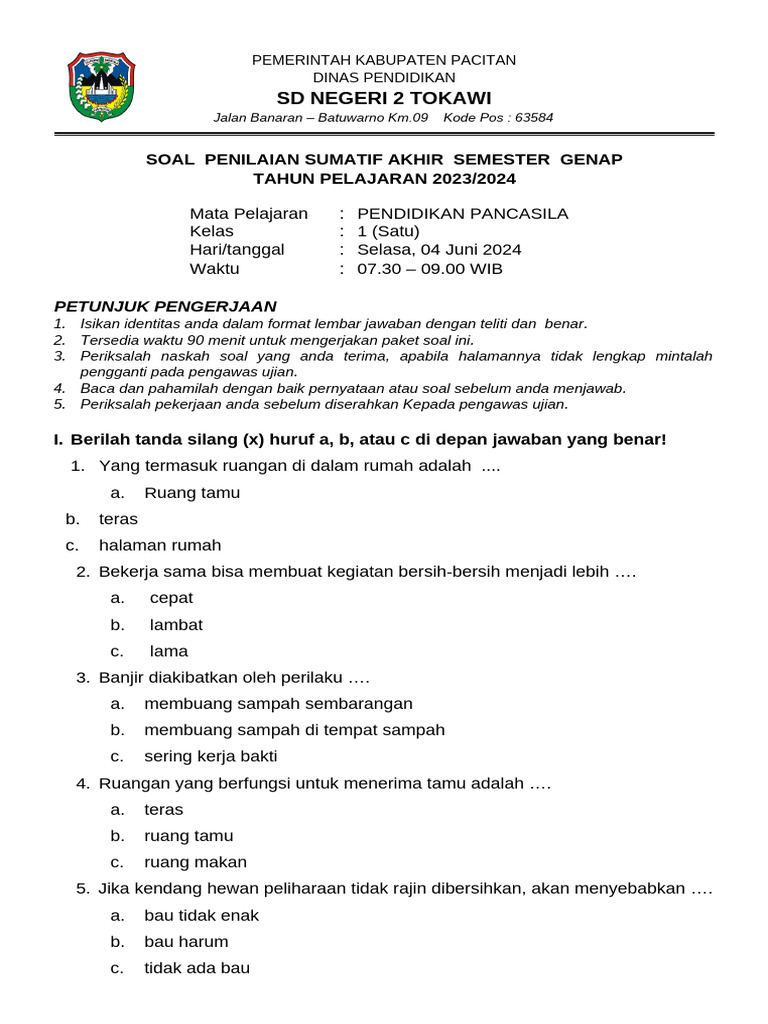 SAS Pendidikan Pancasila Kelas 1 Semester 2 T.A 2023-2024 | PDF