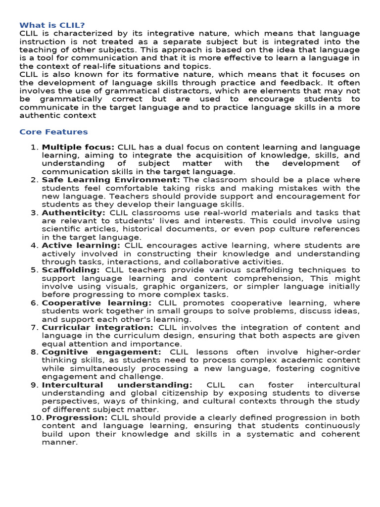 CLIL EXPLANATION DRAFT | PDF