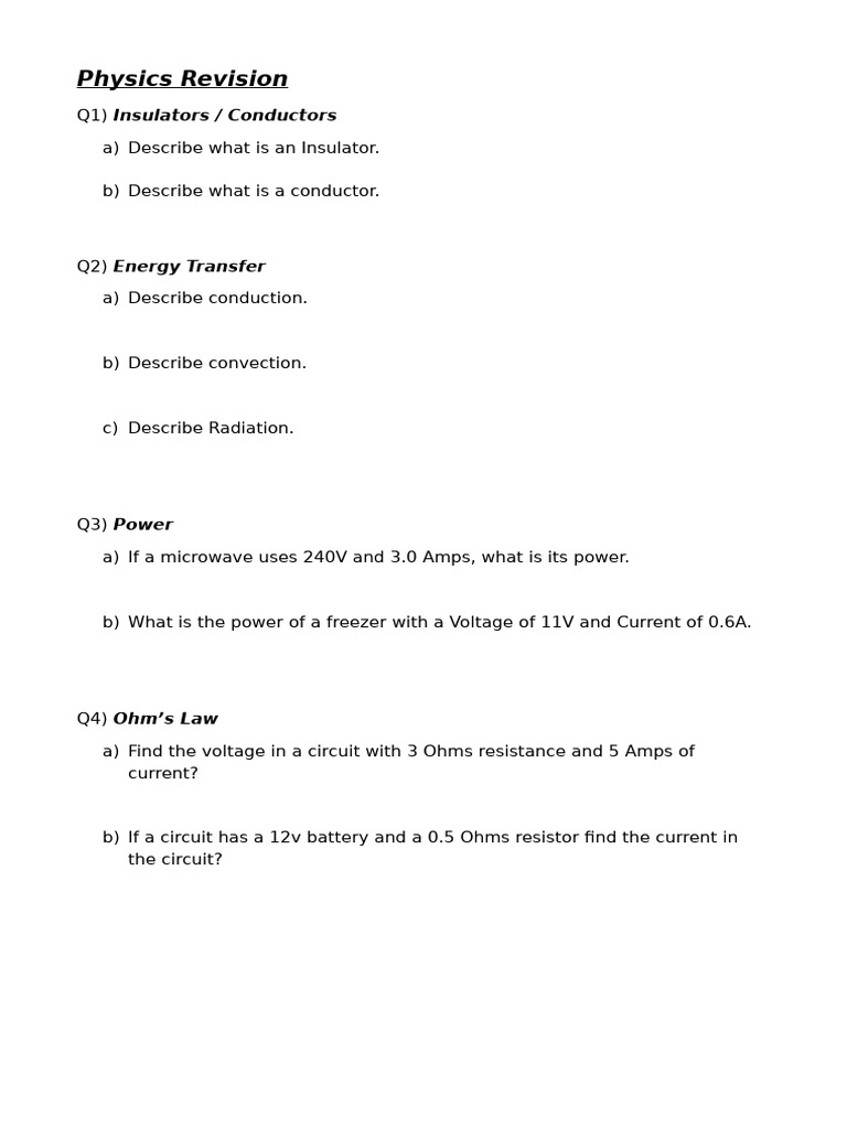 Physics Revision - Term 3 Circuits (2) | PDF