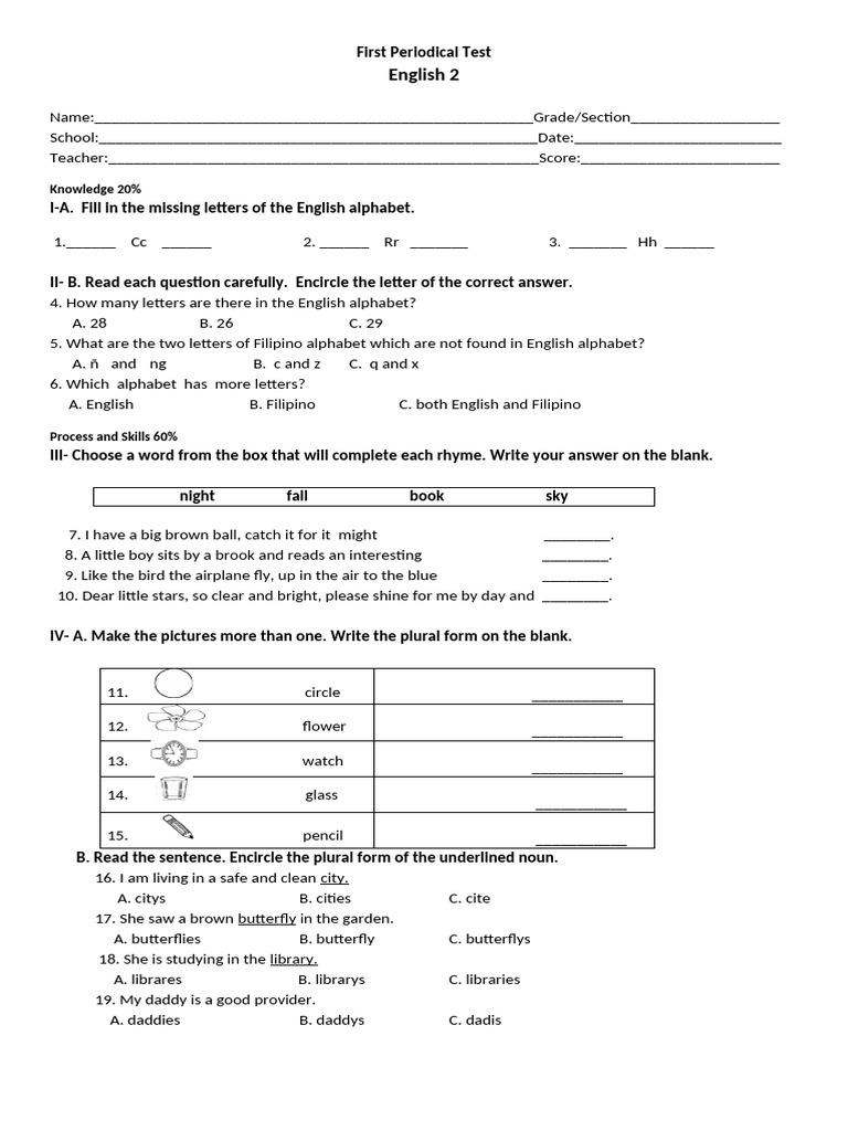 English 2 First Periodical Test | PDF