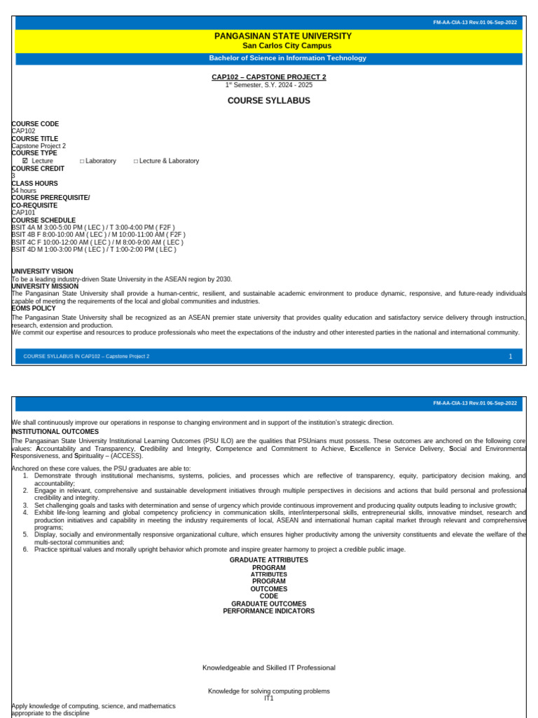 CAP102 Capstone Project 2 - Syllabus Final | PDF