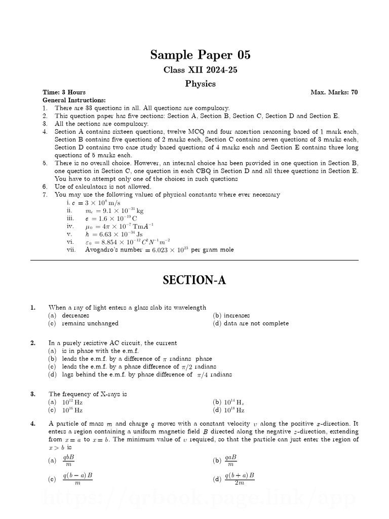Phy Sample Paper 5 | PDF