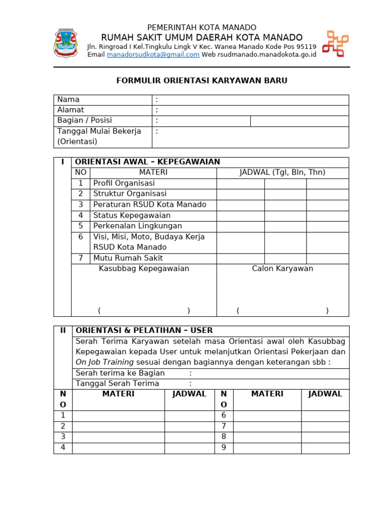 Formulir Orientasi Karyawan Baru | PDF