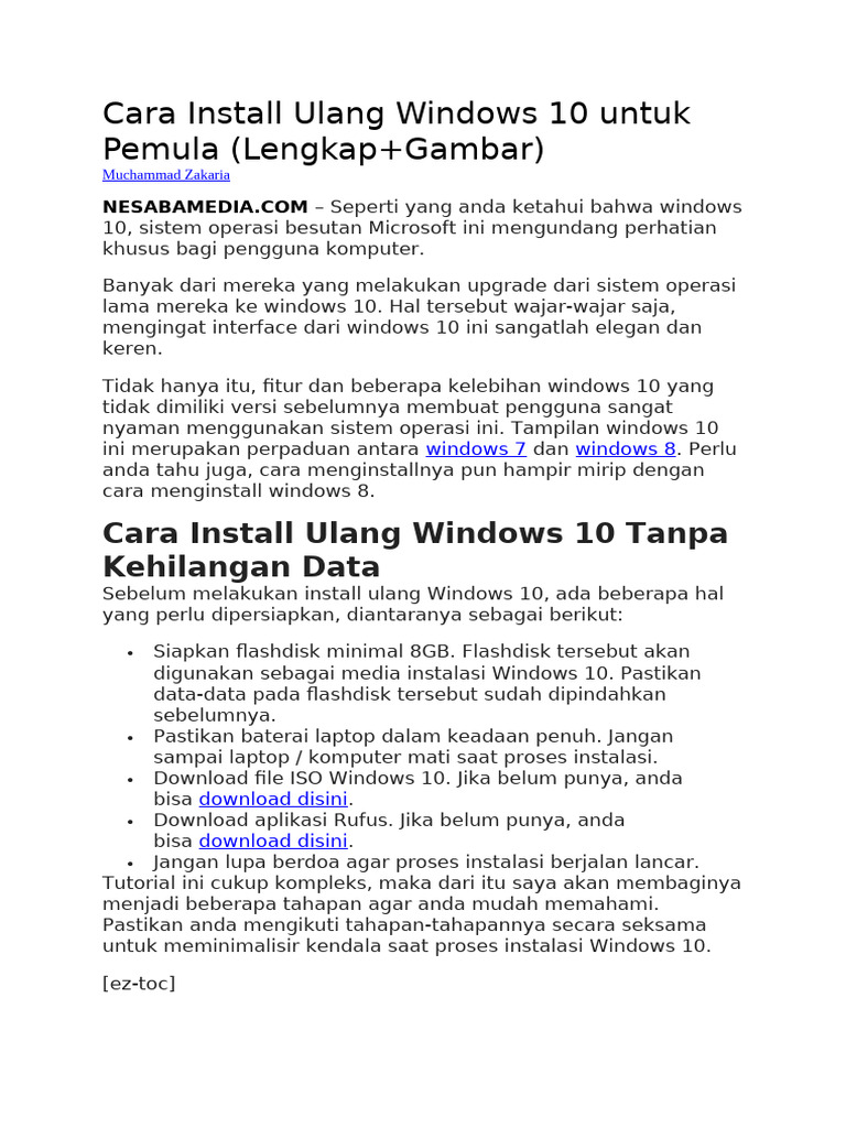Cara Install Ulang Windows 10 Untuk Pemula | PDF