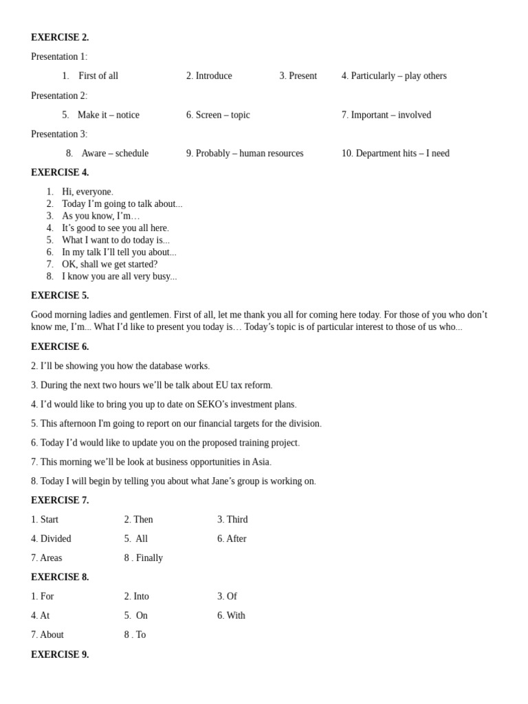 Answer Key English For Presentation Unit 1 | PDF