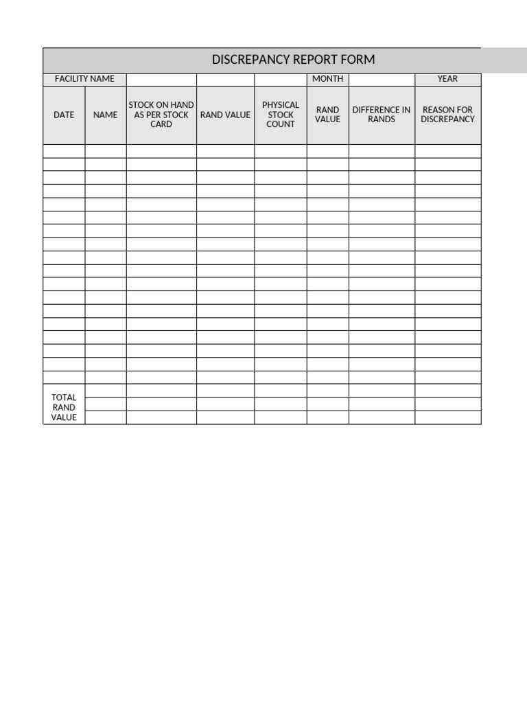 Discrepancy Report Form | PDF Discrepancy Report Form | PDF