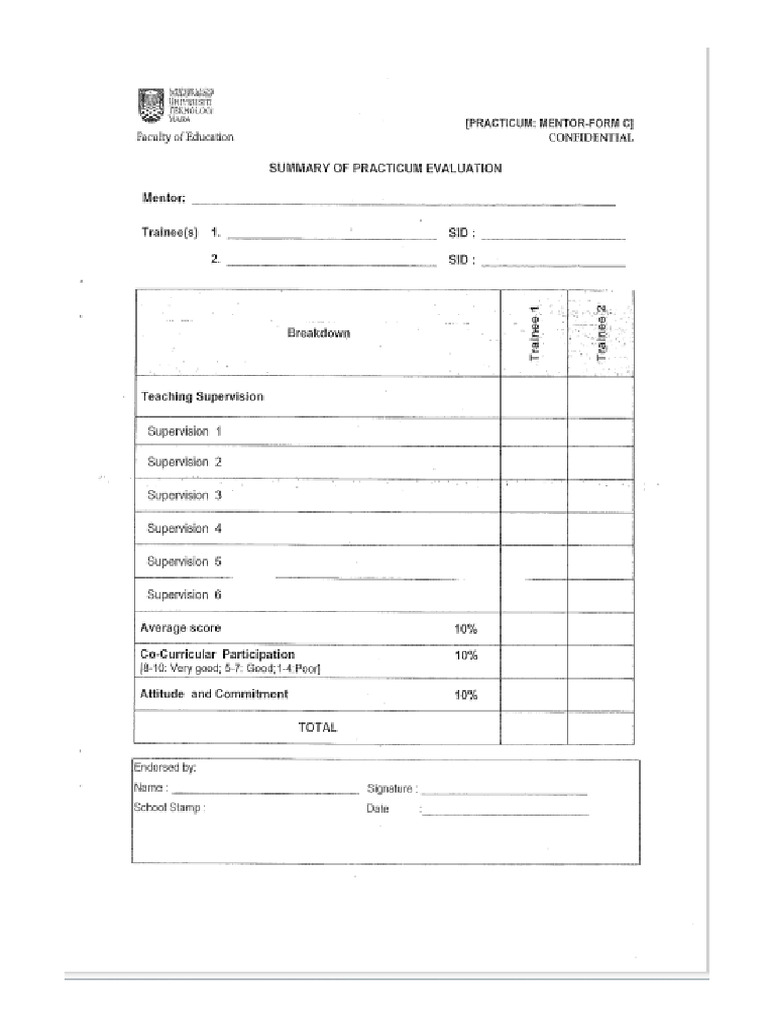 EDU666 FORM C Summary of Practicum Evaluation | PDF