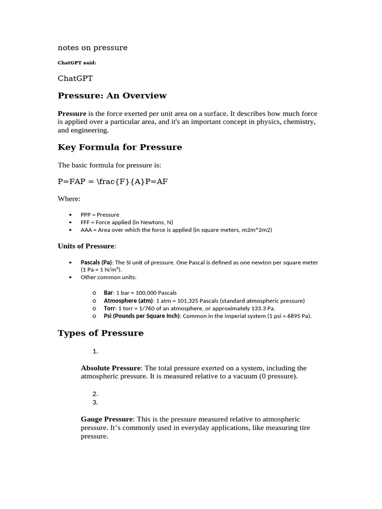 Notes On Pressure | PDF