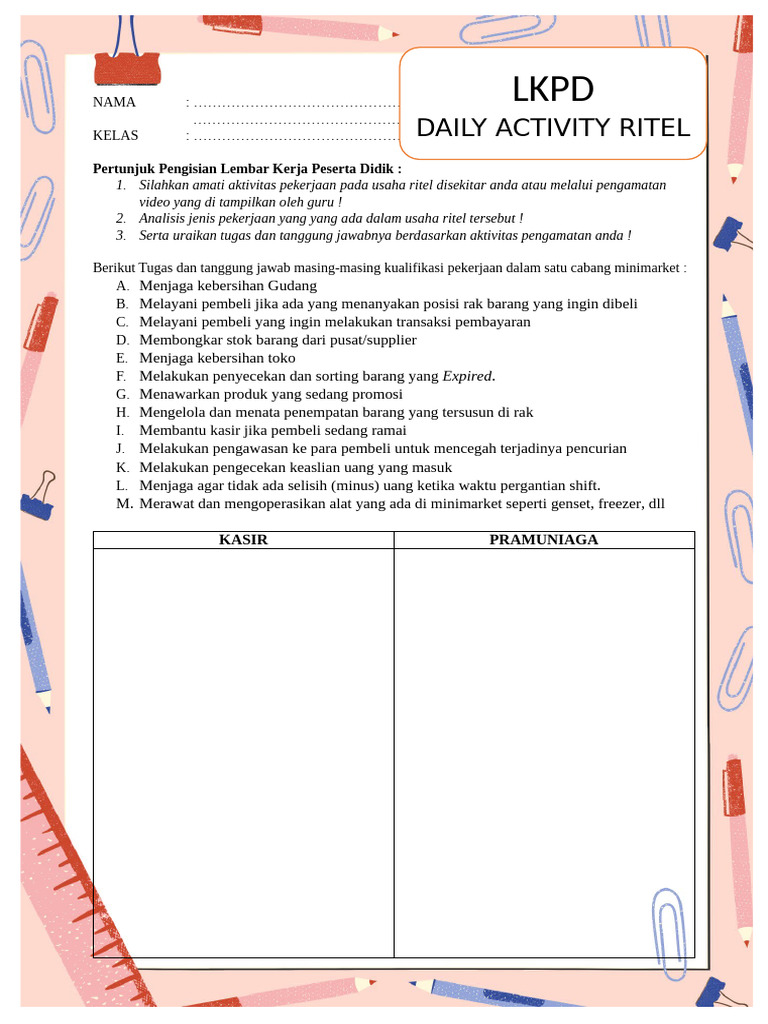 Daily Activity Ritel LKPD | PDF