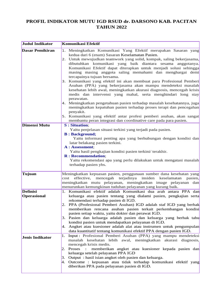 Profil Indikator Mutu Igd New | PDF