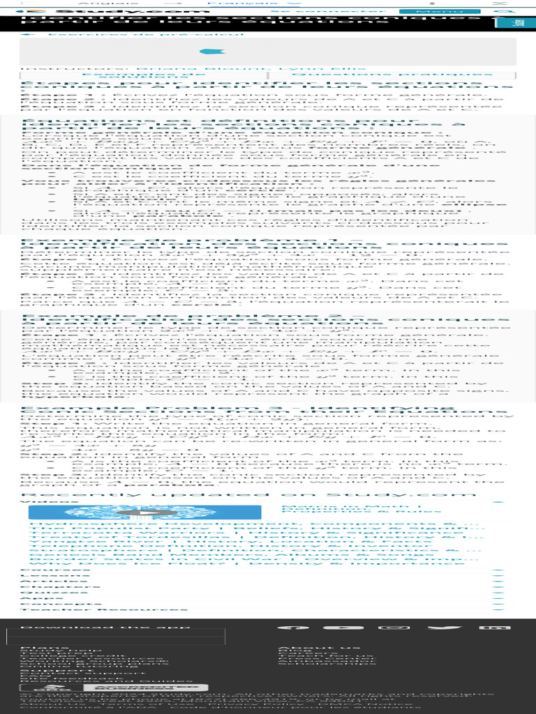 Identifier Les Sections Coniques À Partir de Leurs Équations Précalcul | PDF