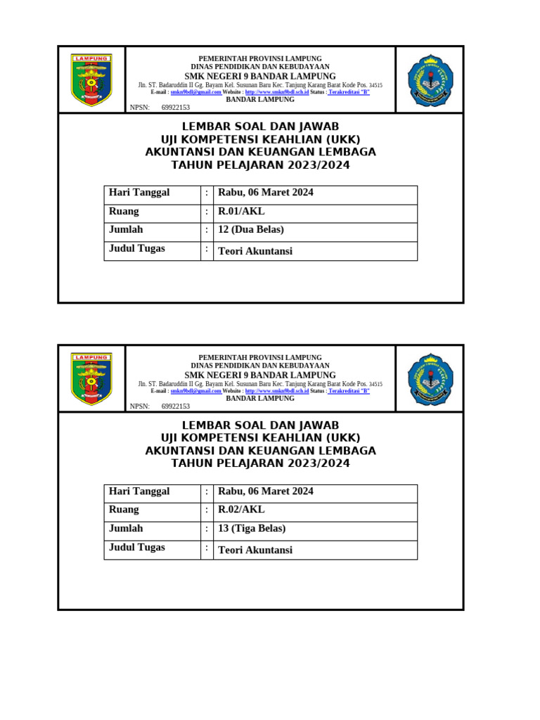 Tempelan Amplop Soal | PDF