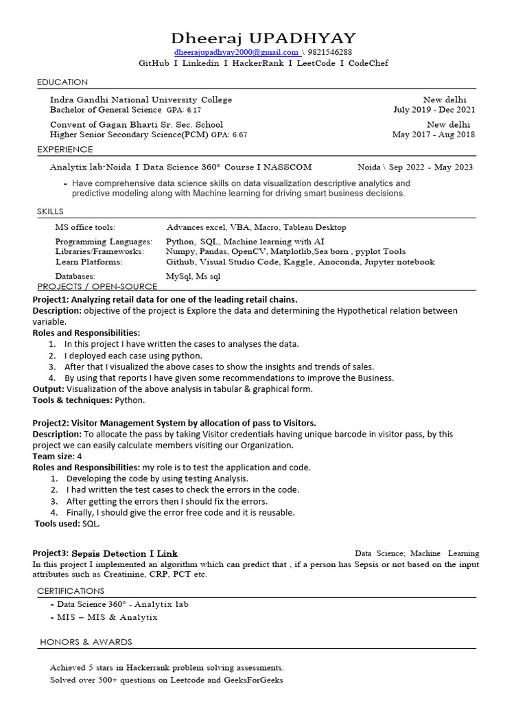 Dheeraj's Resume-1 | PDF