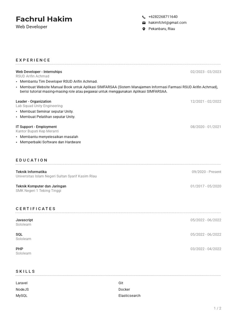 Fachrul Hakim - Web Developer - CV | PDF