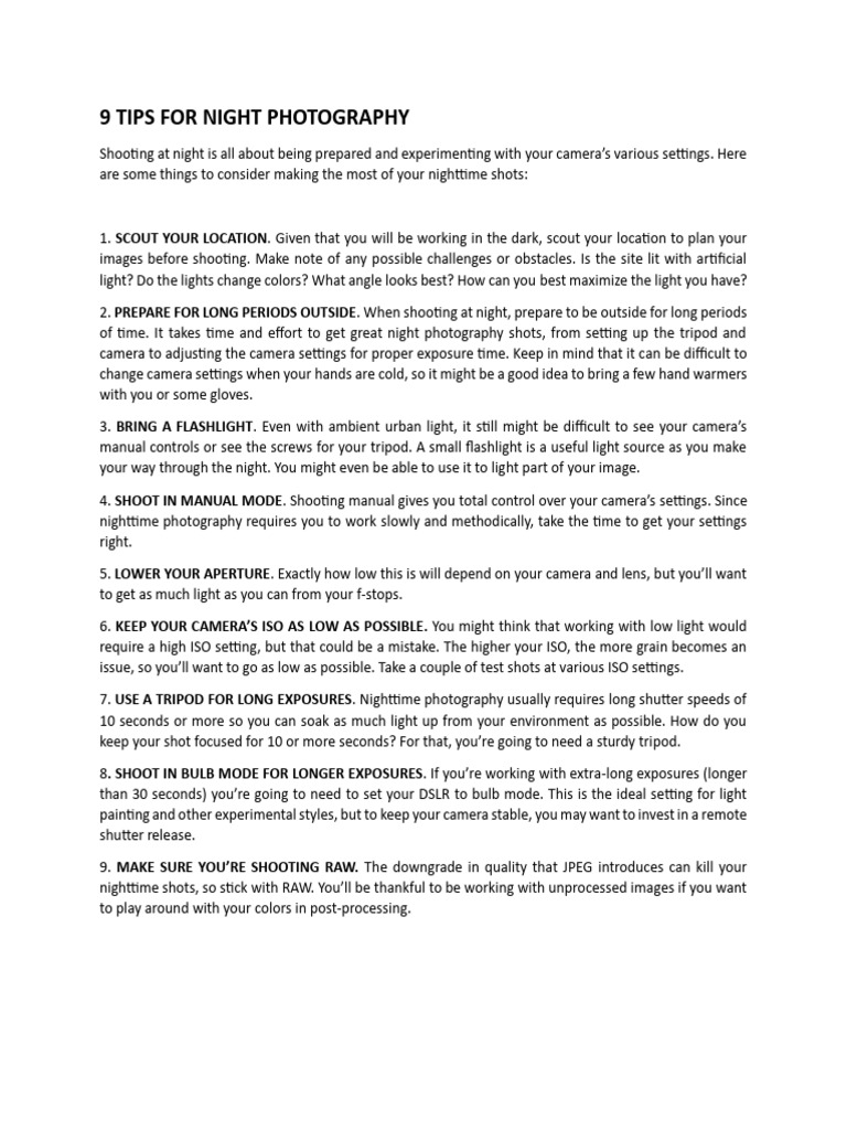 9 Tips For Night Photography | PDF