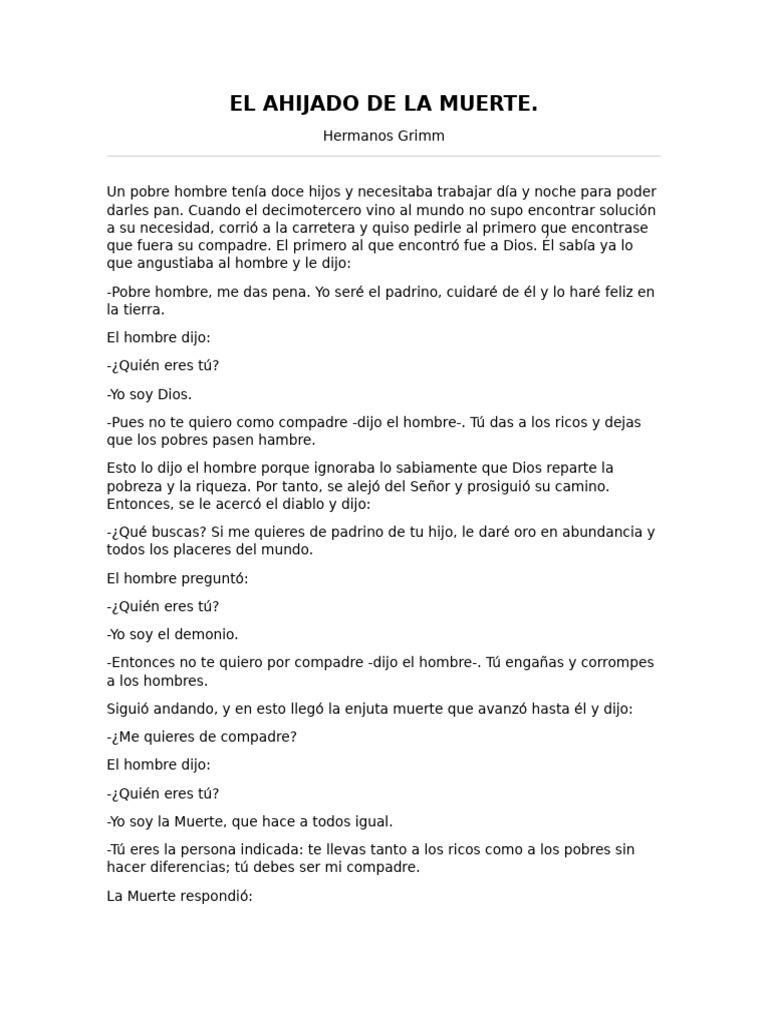 El ahijado de la muerte: un cuento de los Grimm | PDF