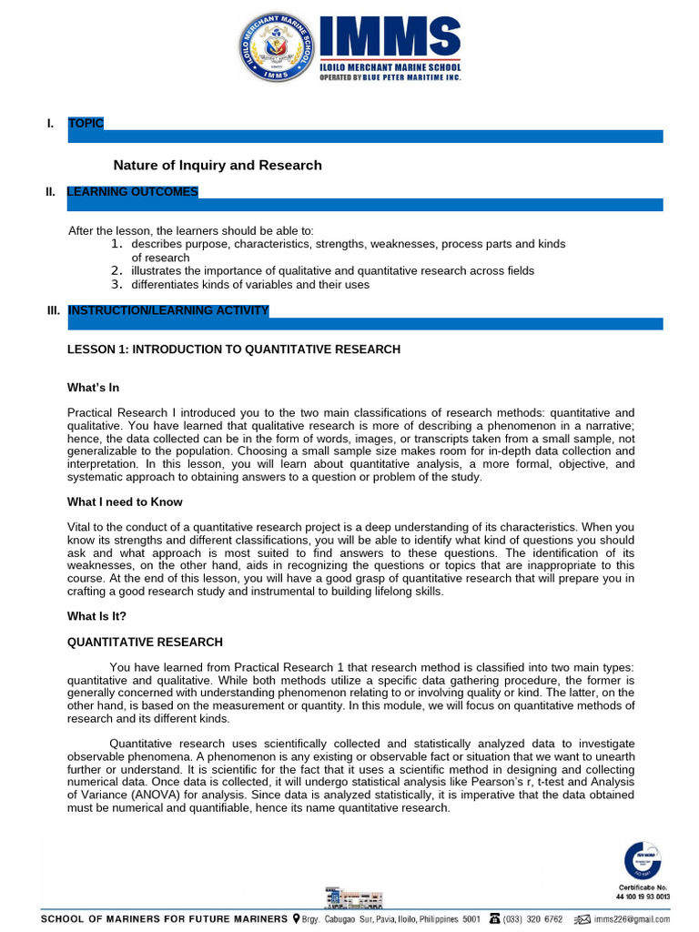 Topic 1 - Nature of Inquiry and Research | PDF