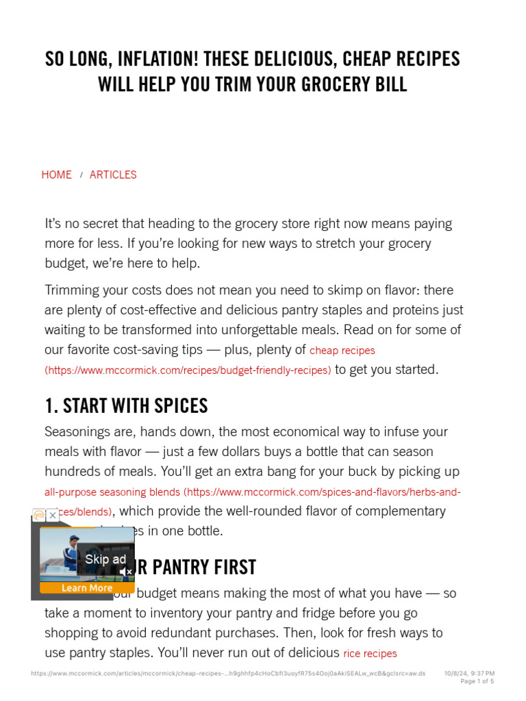 So Long, Inflation! These Delicious, Cheap Recipes Will Help You Trim ...